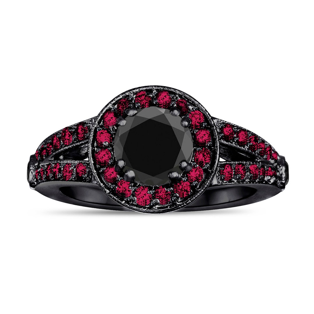 Black Diamond and Rubies Engagement Ring 1.62 Carat 14k Black Gold ...