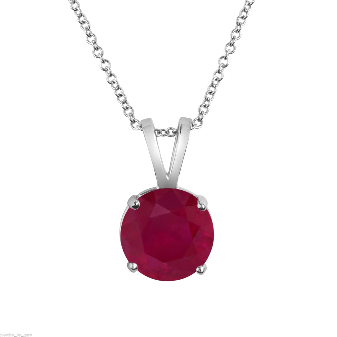 0.60 Carat Ruby Solitaire Pendant Necklace 14k White Gold Certified ...