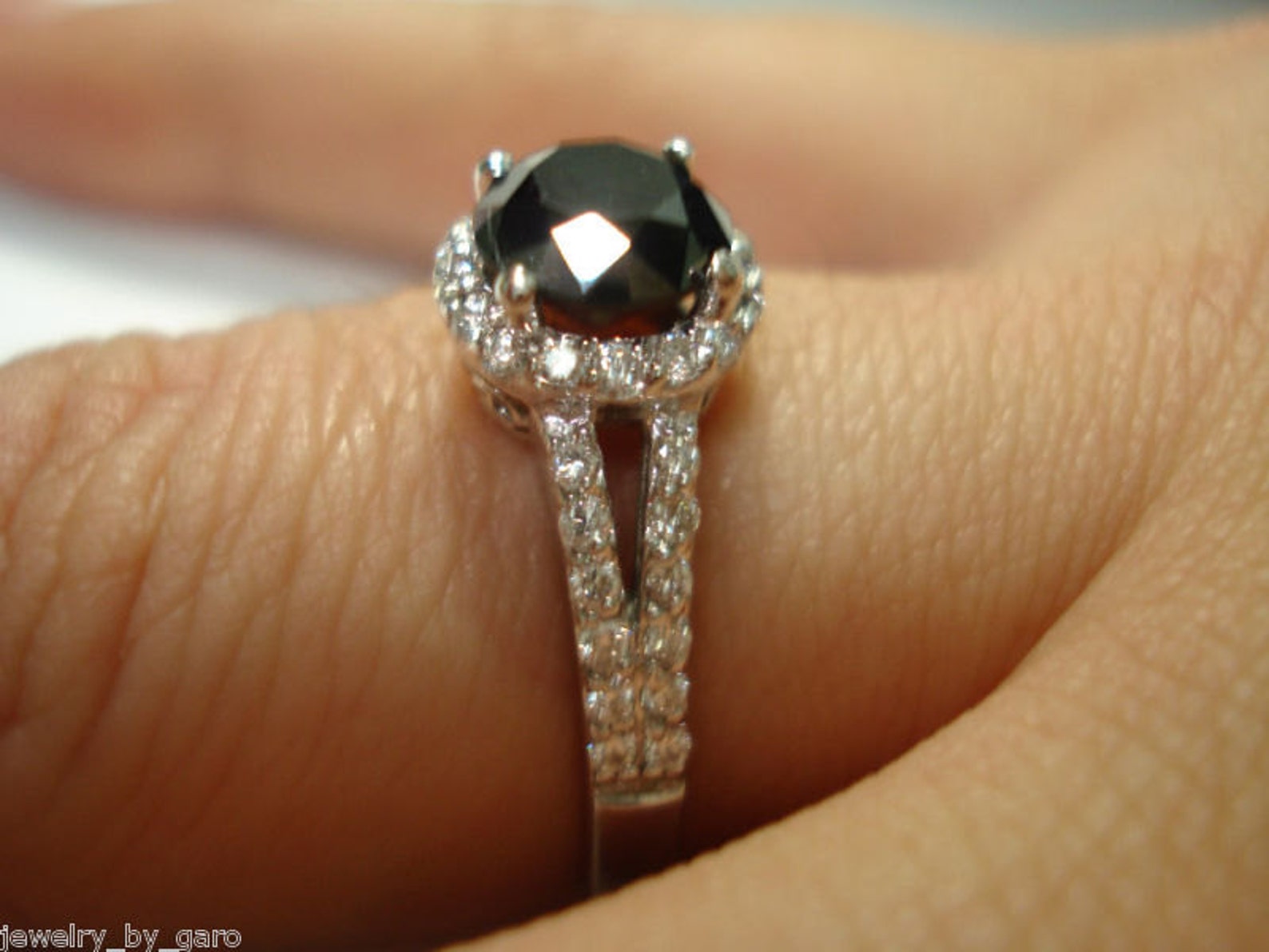 Platinum Black Diamond Engagement Ring 1.41 Carat Bridal Halo Handmade ...