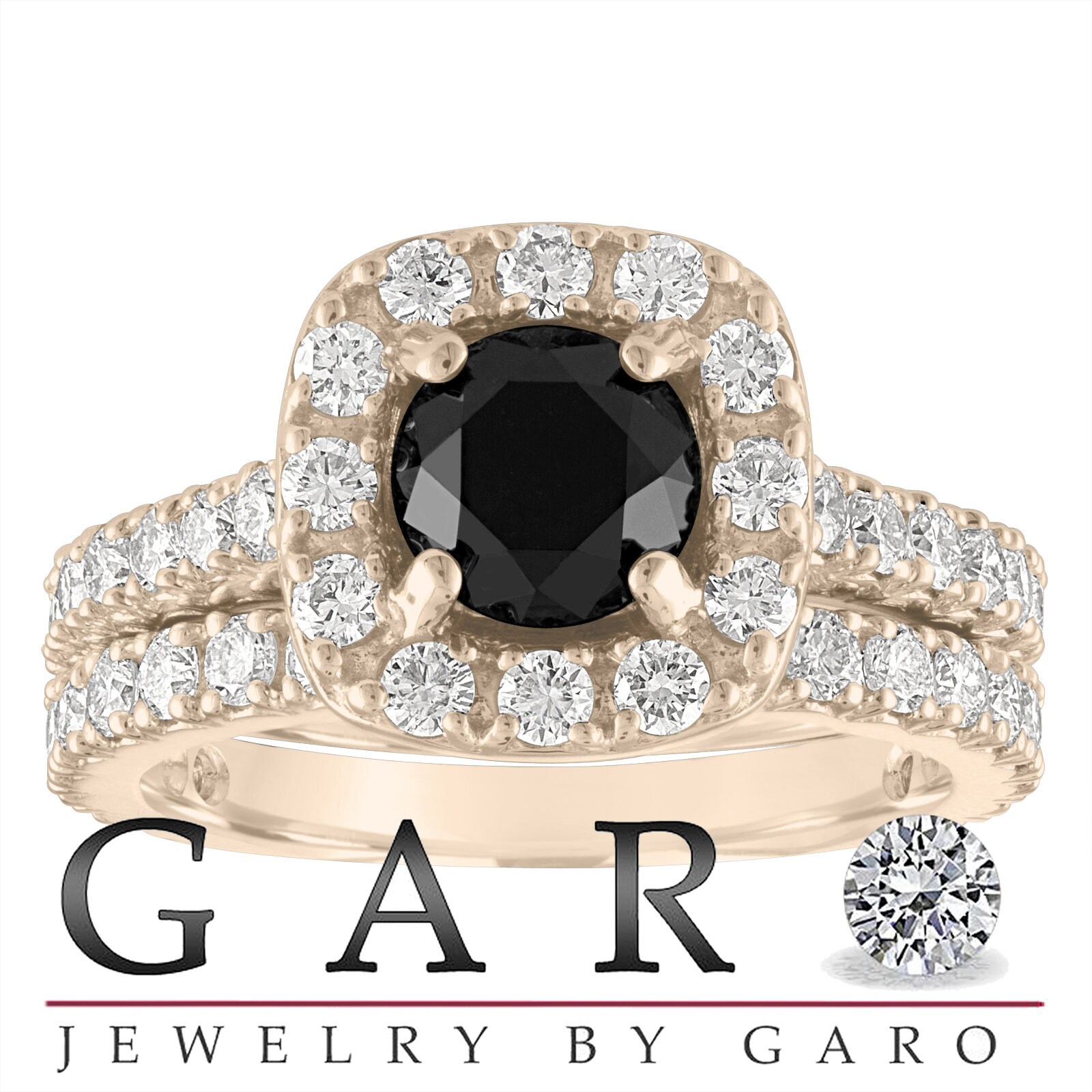 Black Diamond Engagement Ring Set Yellow Gold 2.65 Carat | Etsy