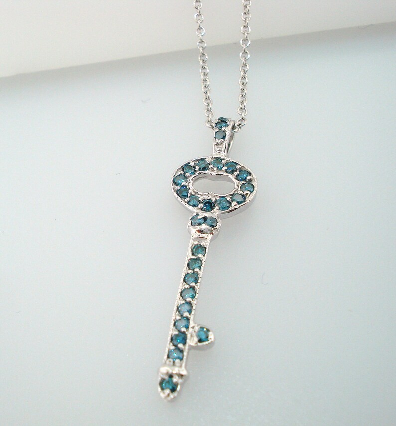 Blue Diamond Key Pendant Key Diamond Necklace Key Love | Etsy