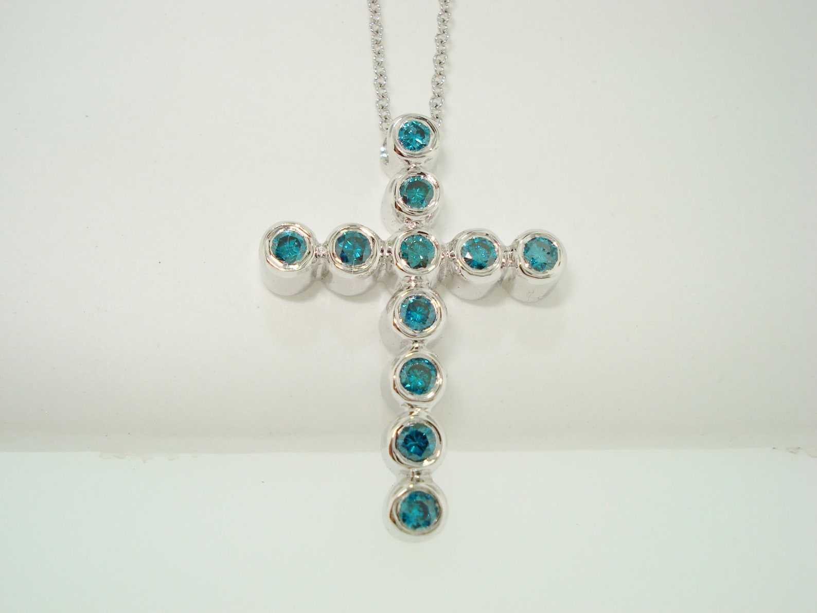 Blue Diamond Cross Pendant Necklace 14K White Gold 0.38 Carat | Etsy