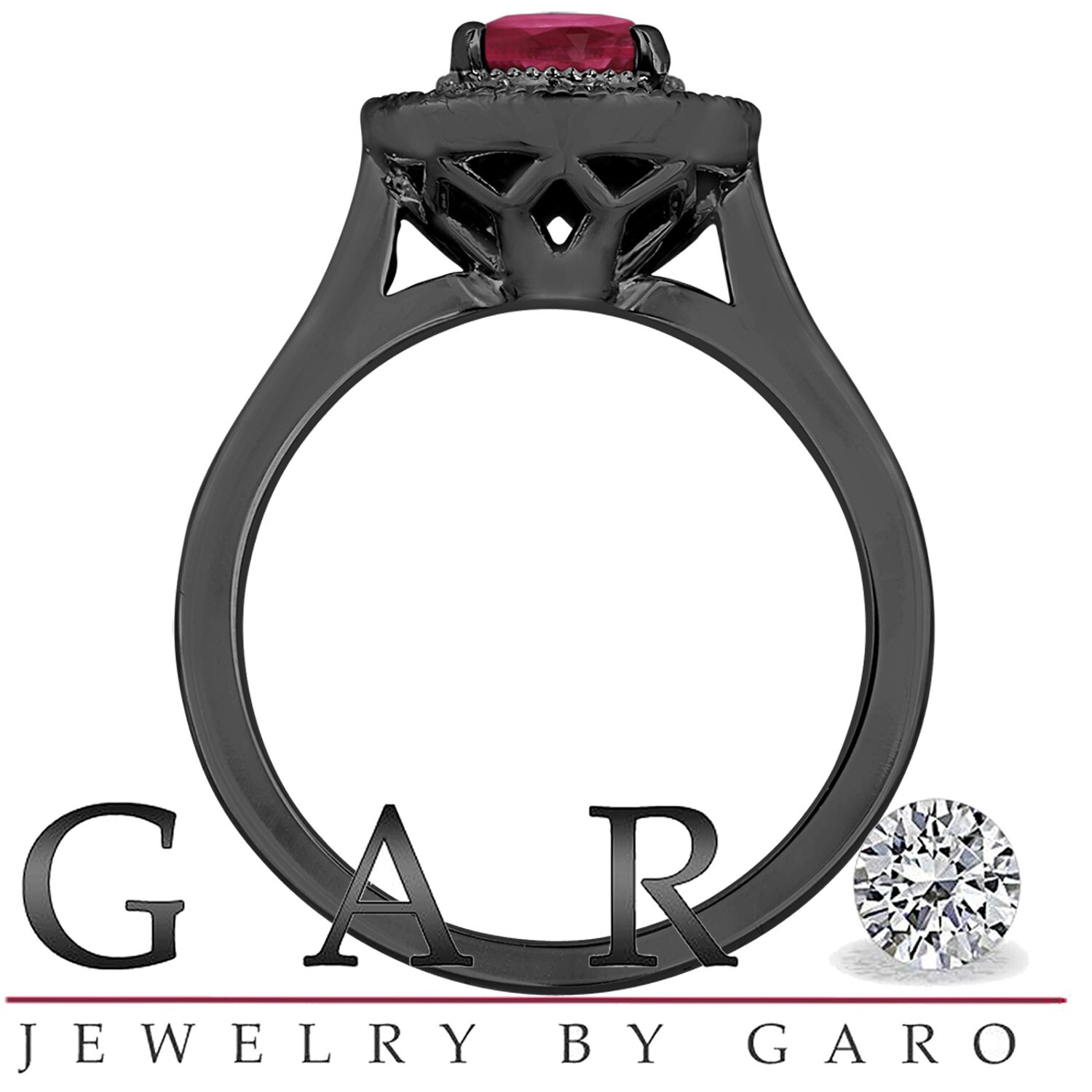 Ruby and Black Diamonds Engagement Ring 14K Black Gold Vintage - Etsy