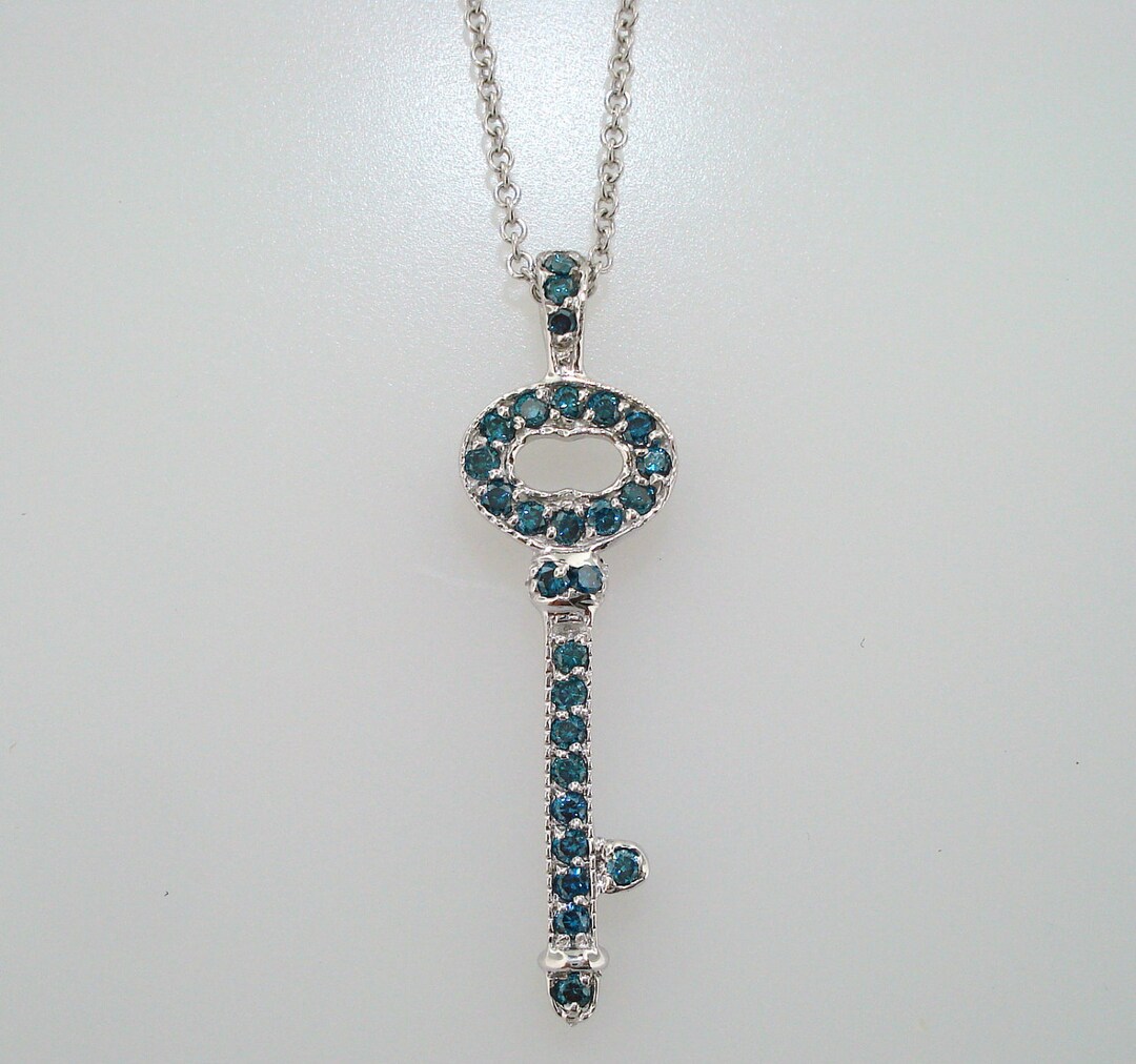 Blue Diamond Key Pendant, Key Diamond Necklace, Key Love Pendant ...