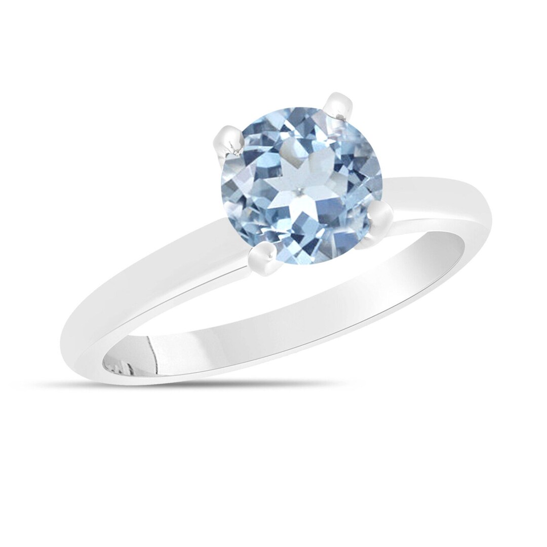 Aquamarine Solitaire Engagement Ring 1.70 Carat 14K White Gold or Black ...