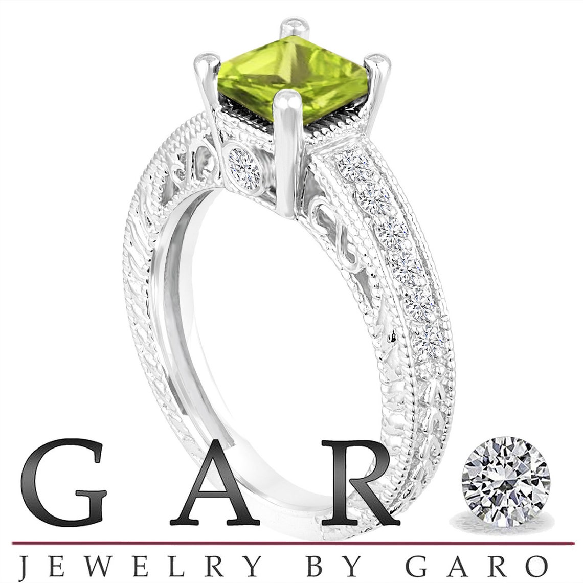 Princess Cut Peridot Engagement Ring Peridot and Diamonds - Etsy