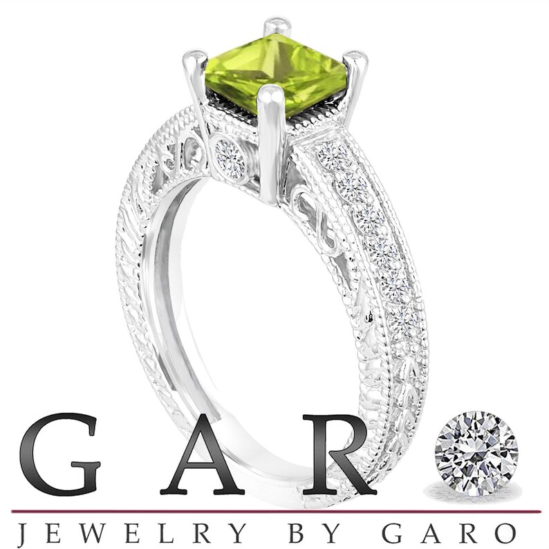 Princess Cut Peridot Engagement Ring Peridot and Diamonds - Etsy