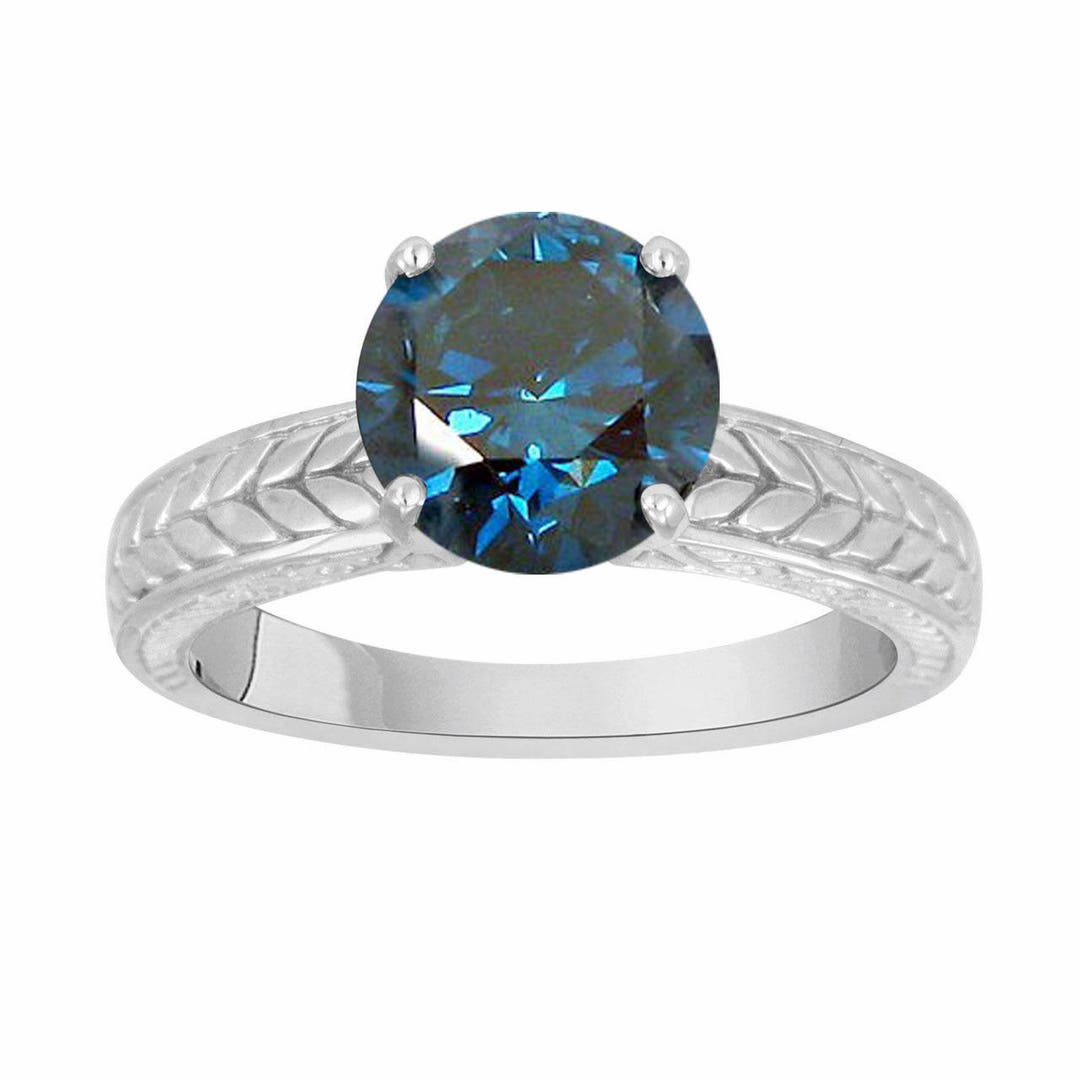 Blue Diamond Engagement Ring, Solitaire Engagement Ring, Unique Bridal ...