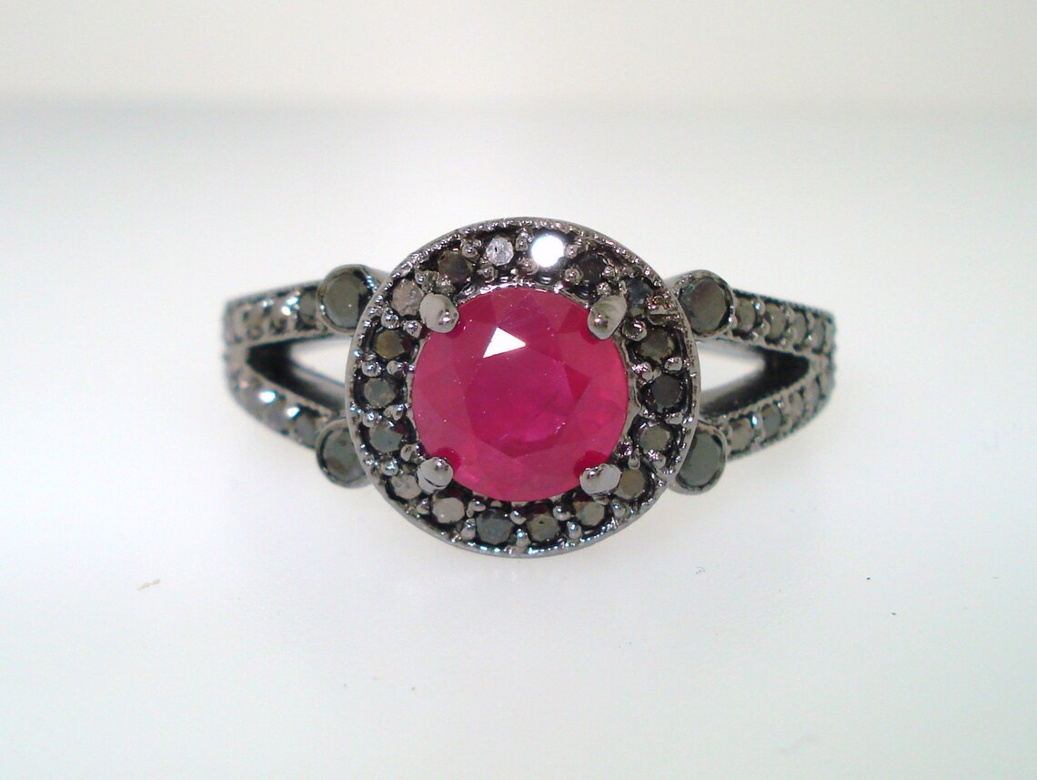 Ruby Engagement Ring 14k Black Gold Vintage Style 1.57 Carat - Etsy
