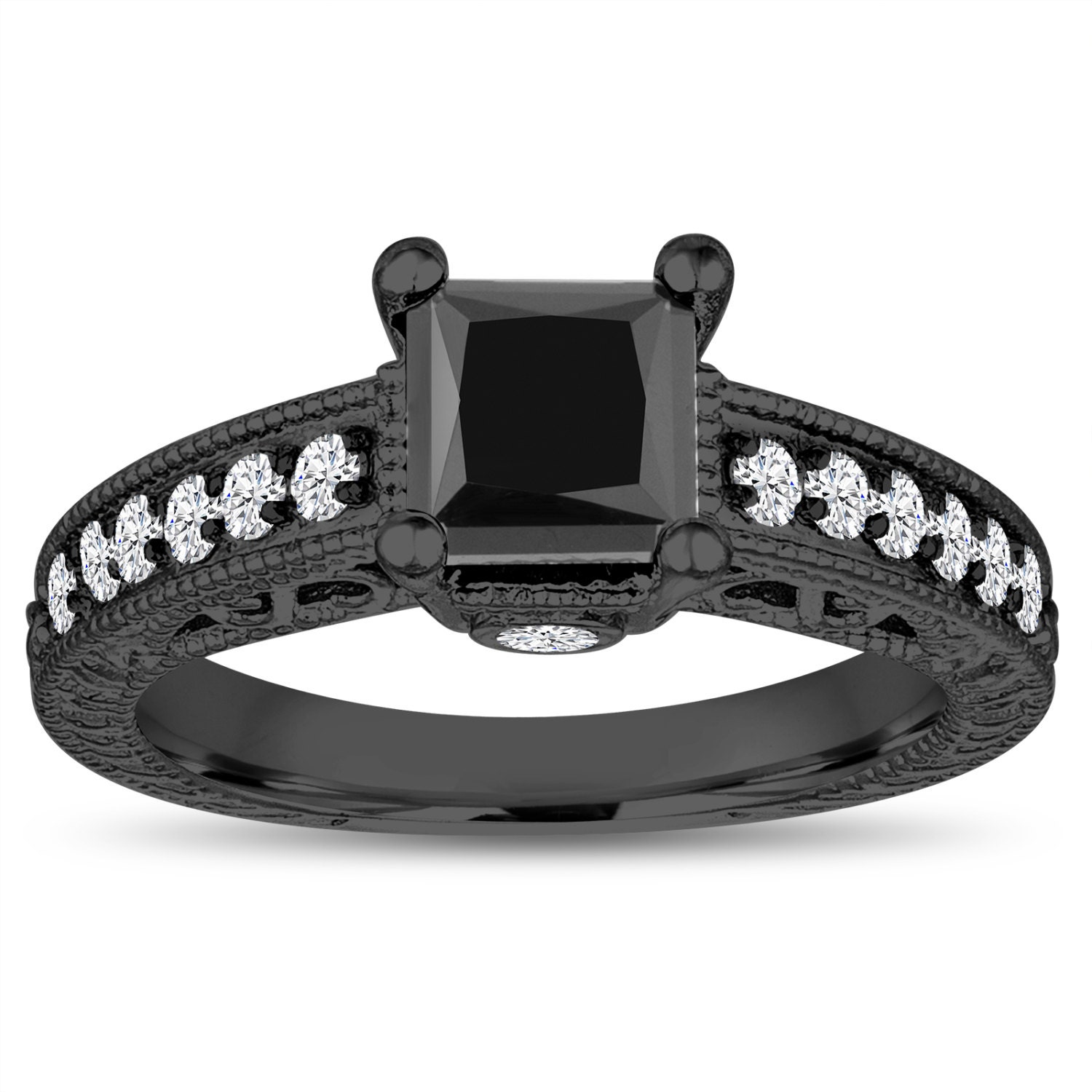 Black gold princess cut engagement rings store