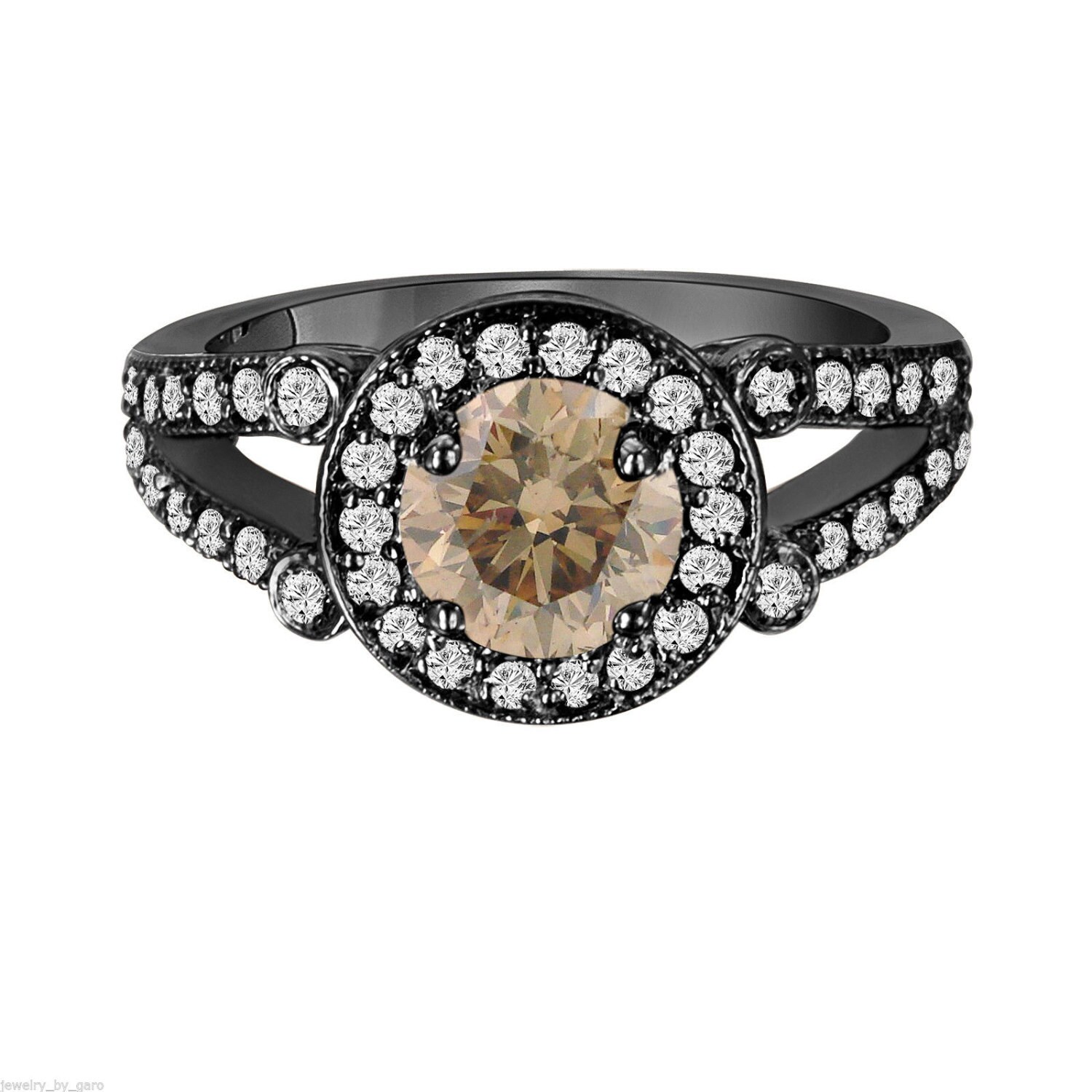 Champagne Diamond Cocktail Ring Vintage Anniversary Ring 14k | Etsy