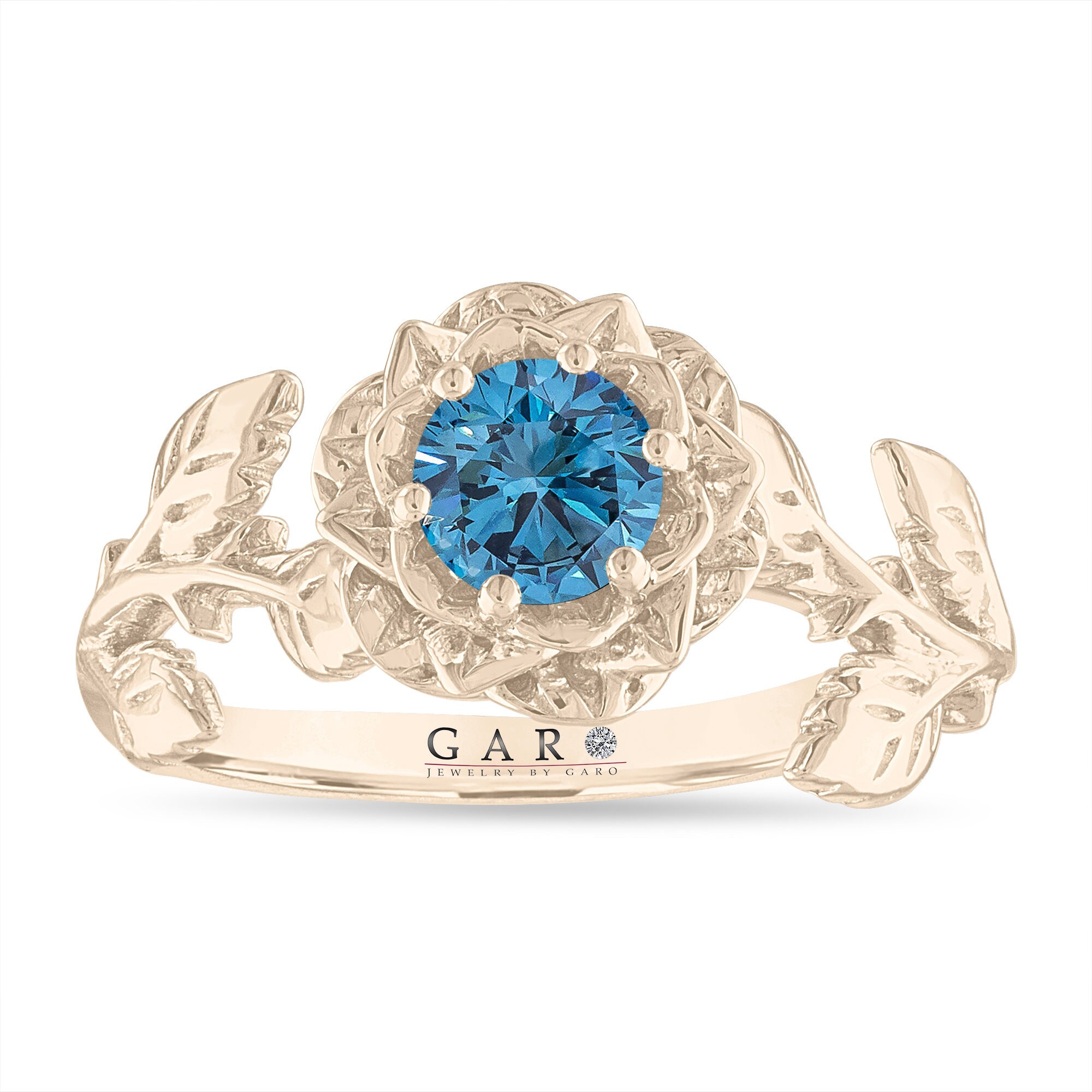 Blue Diamond Floral Engagement Ring Rose Flower Anniversary | Etsy