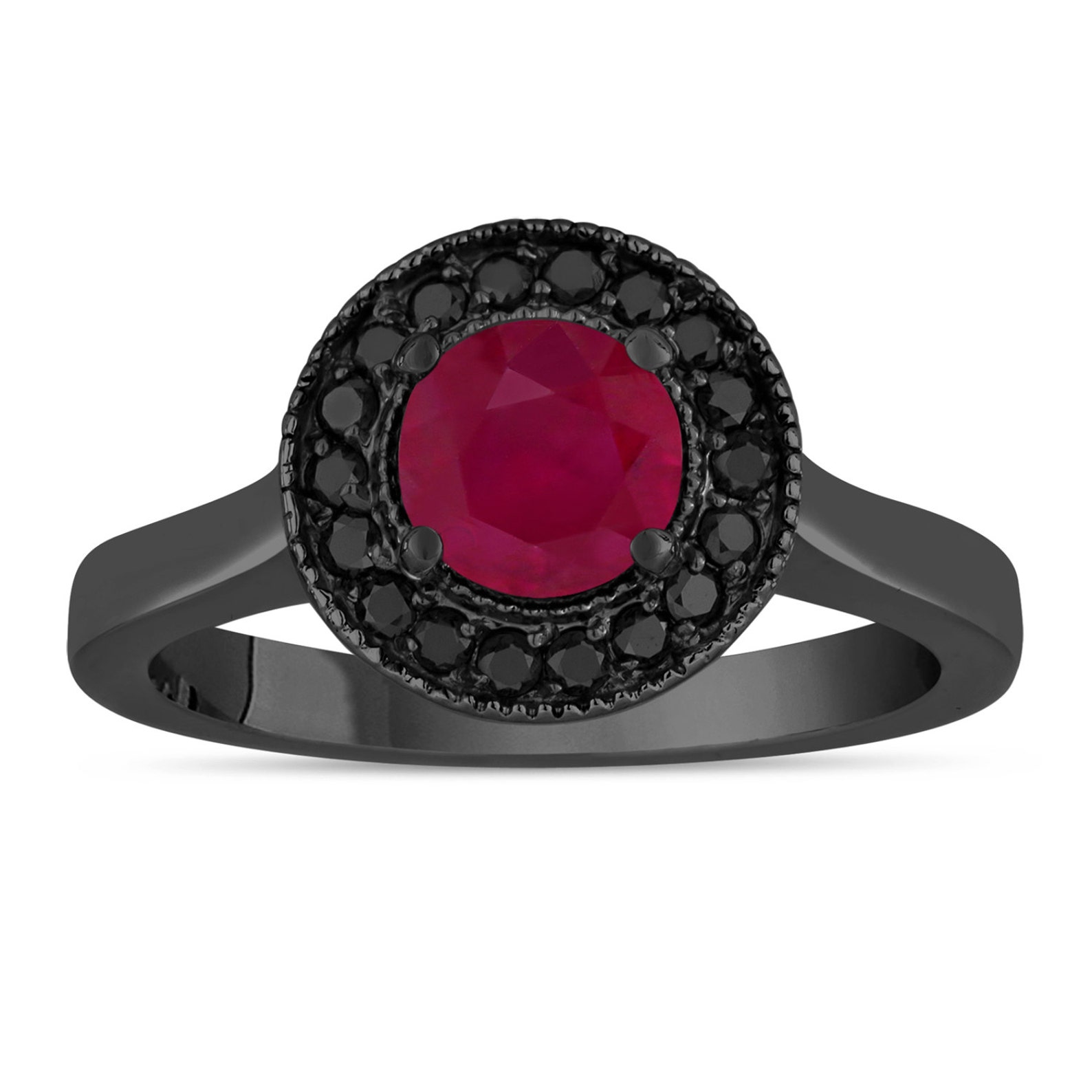 Ruby and Black Diamonds Engagement Ring 14K Black Gold Vintage | Etsy