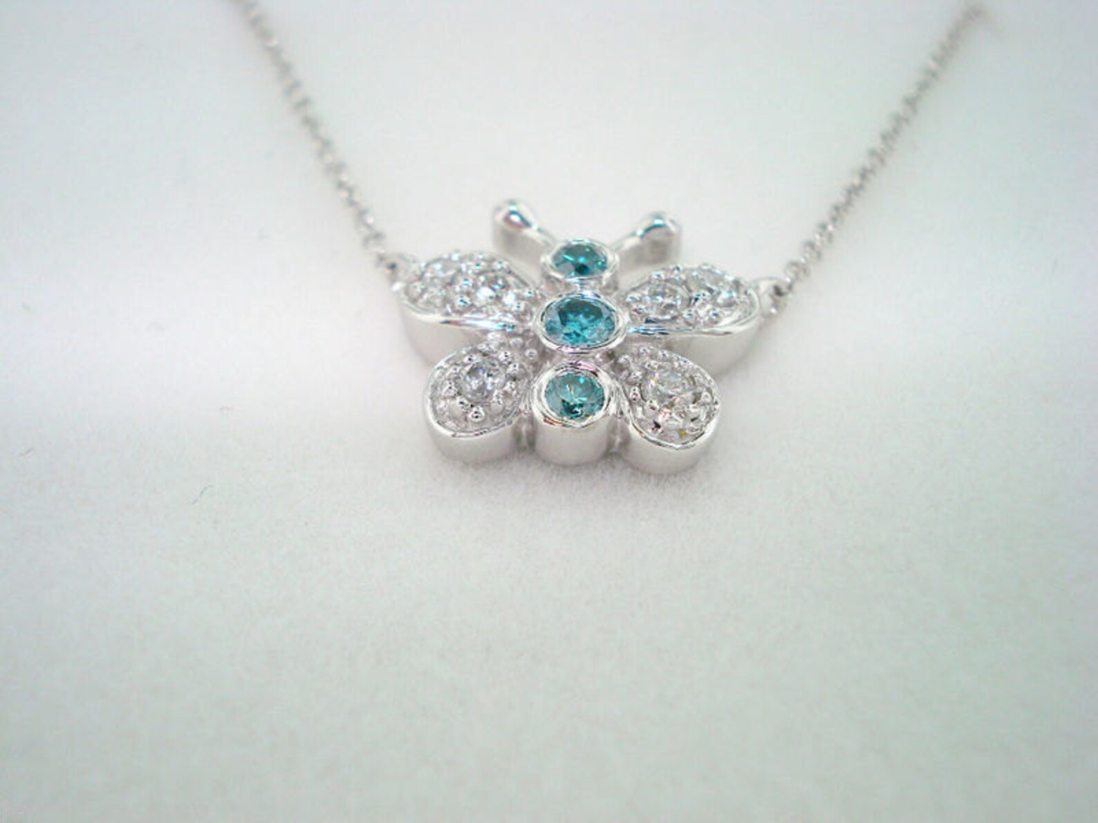 Butterfly Diamond Pendant Necklace, Unique Blue & White Diamonds 14K ...