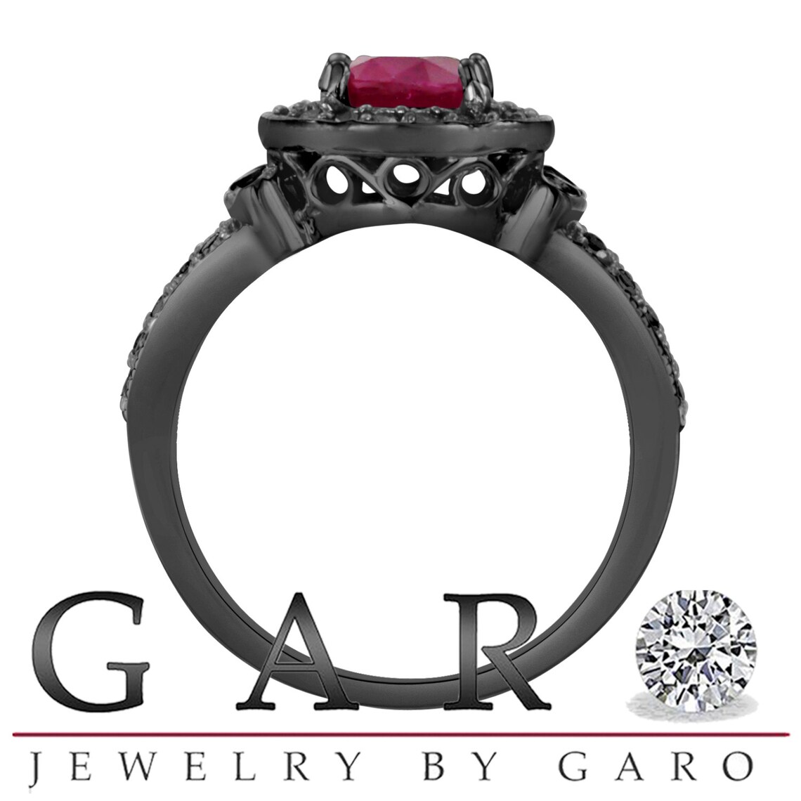 Ruby & Black Diamond Engagement Ring Wedding Ring 1.56 Carat | Etsy