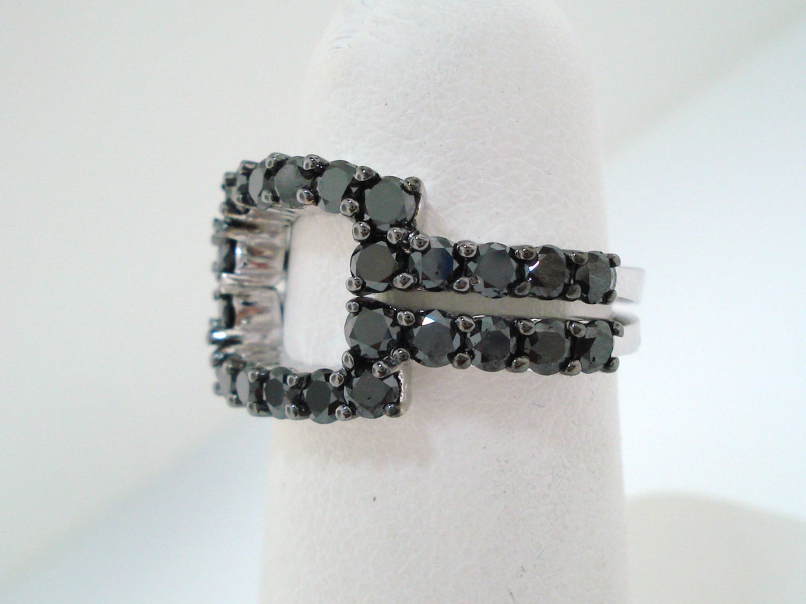 Ring Guard 14K White Gold Wedding & Anniversary Black Diamond Curve 2 ...