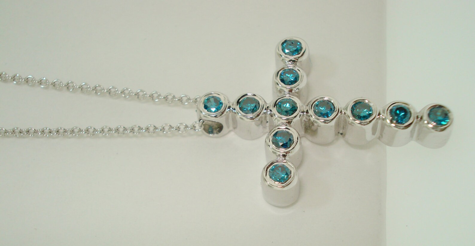 Blue Diamond Cross Pendant Necklace 14K White Gold 0.38 Carat | Etsy