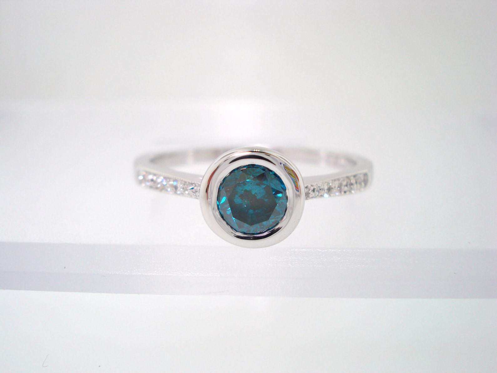 Blue & White Diamond Engagement Ring 14K White Gold 0.65 Carat - Etsy