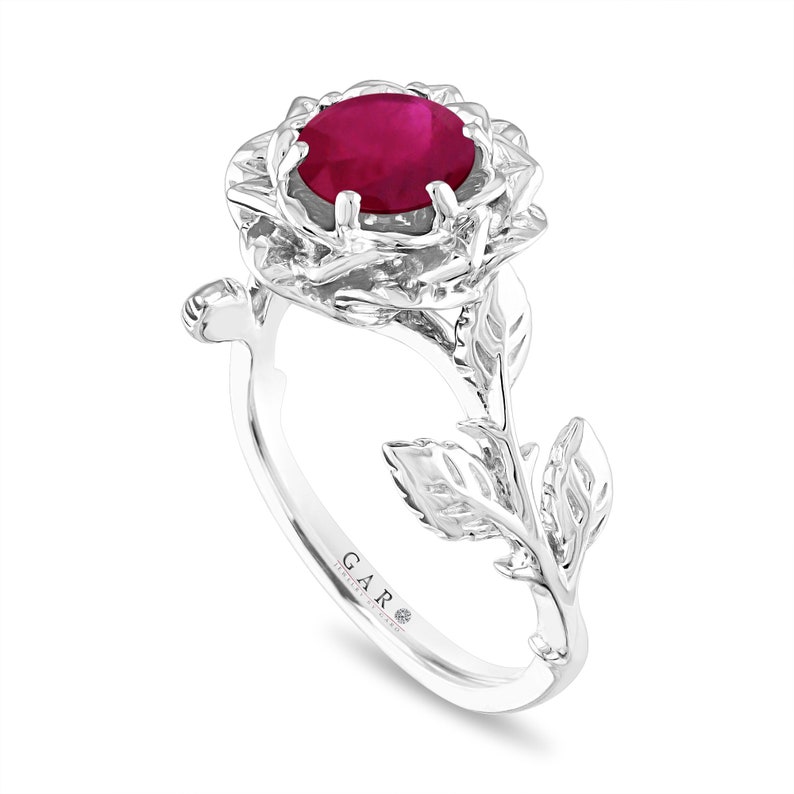 Ruby Floral Engagement Ring Rose Flower Ruby Ring Unique | Etsy