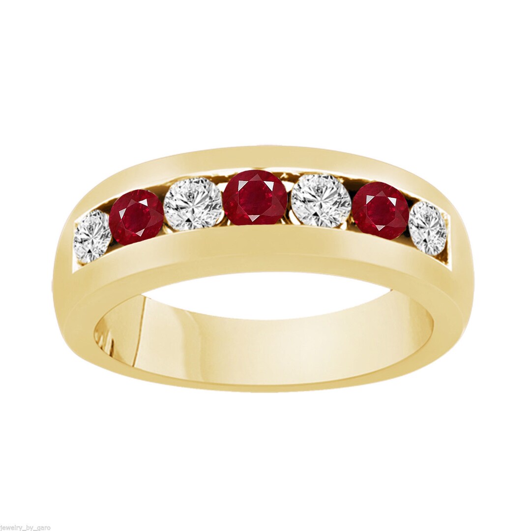 Alternating Rubies and Diamonds Wedding Band, Mens Ruby Wedding Ring ...