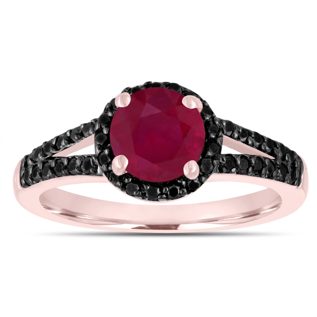 Ruby & Black Diamonds Engagement Ring 14k Rose Gold 1.43 Carat Bridal ...