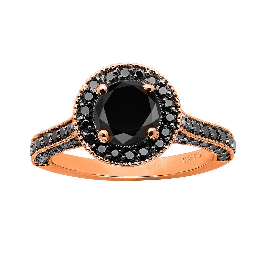 Black Diamond Halo Engagement Ring: 2 Carat, 14K Rose Gold, Handmade - Etsy