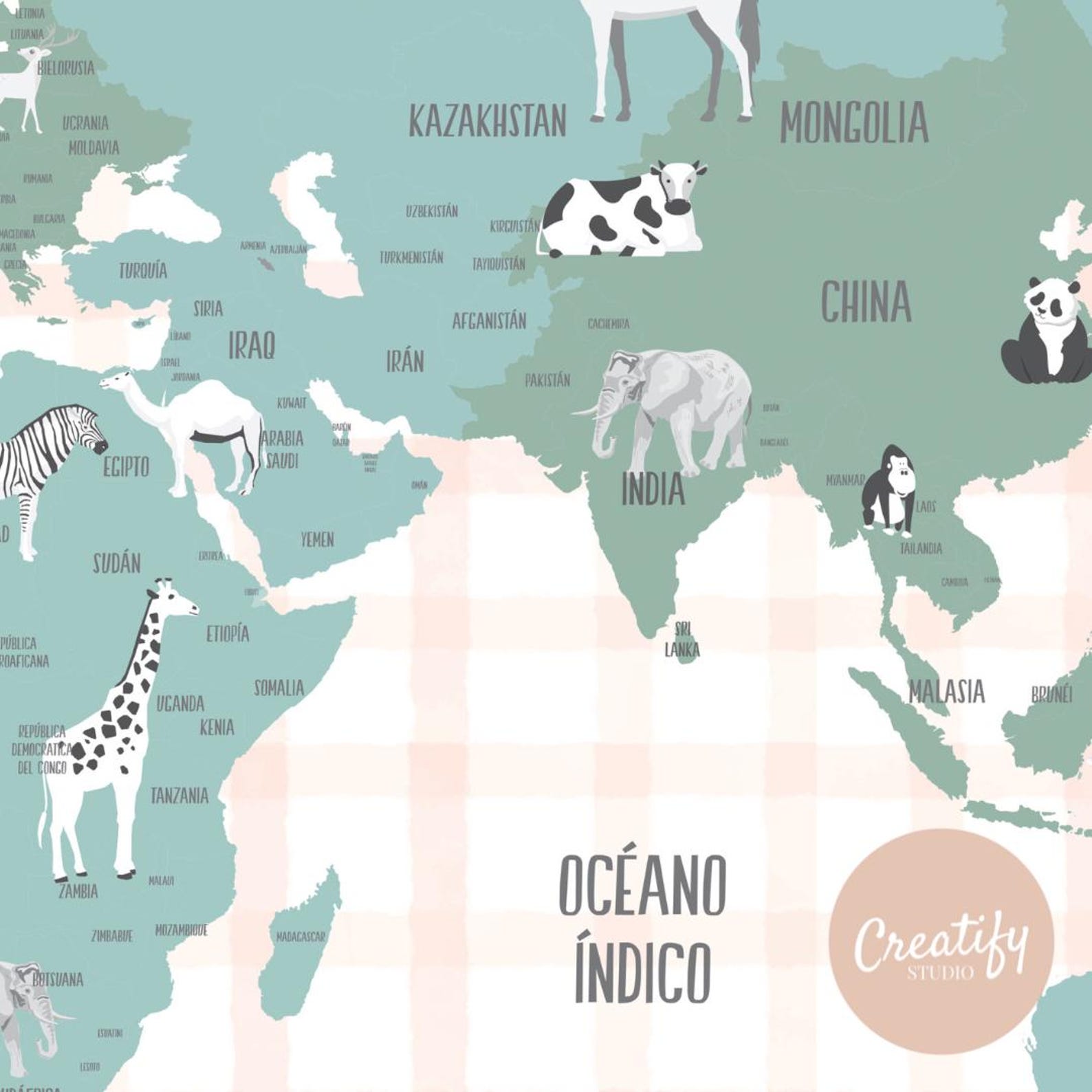 Kids World Map Printable | Digital Download for Nursery, Playroom ...