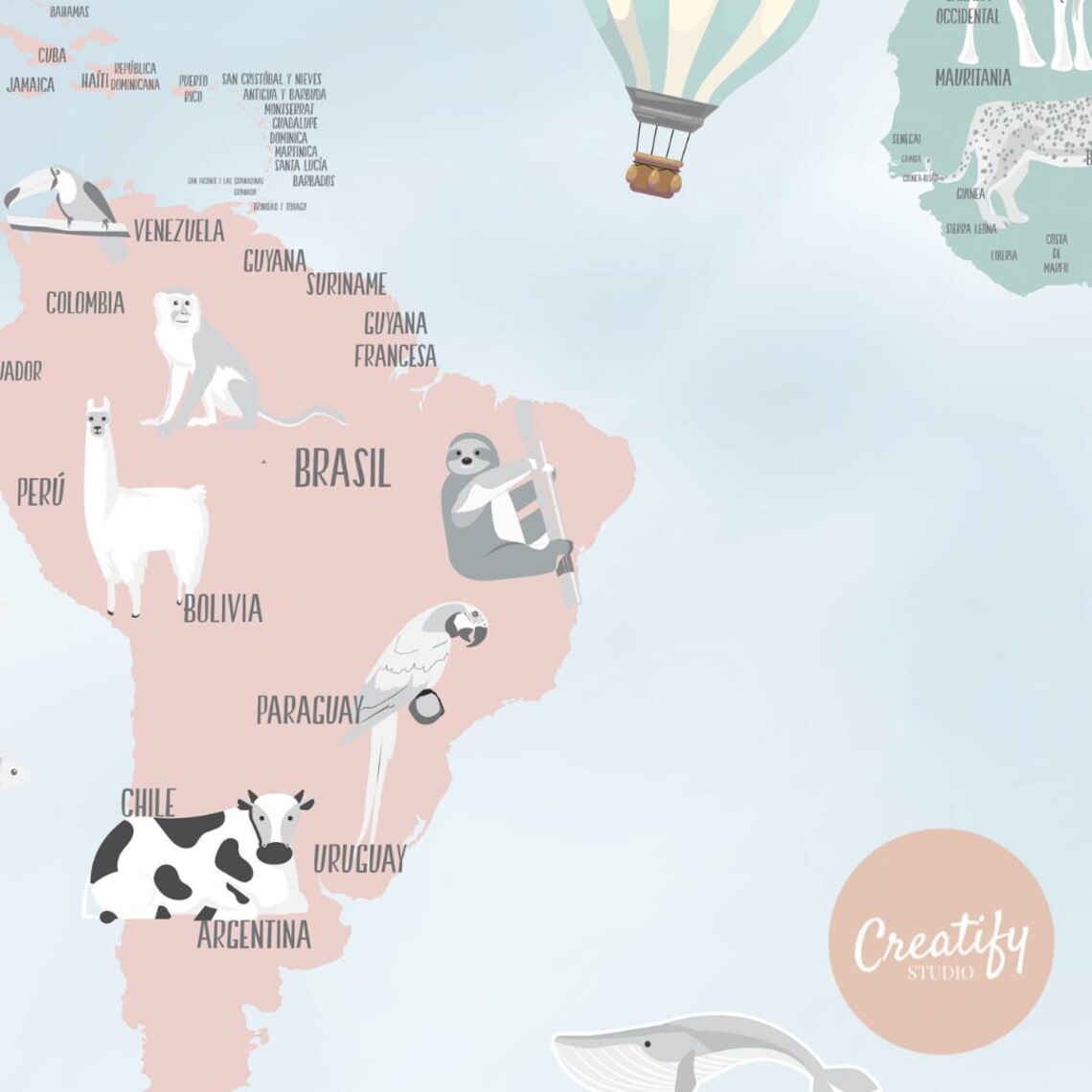 Kids World Map Printable | Digital Download for Nursery, Playroom ...