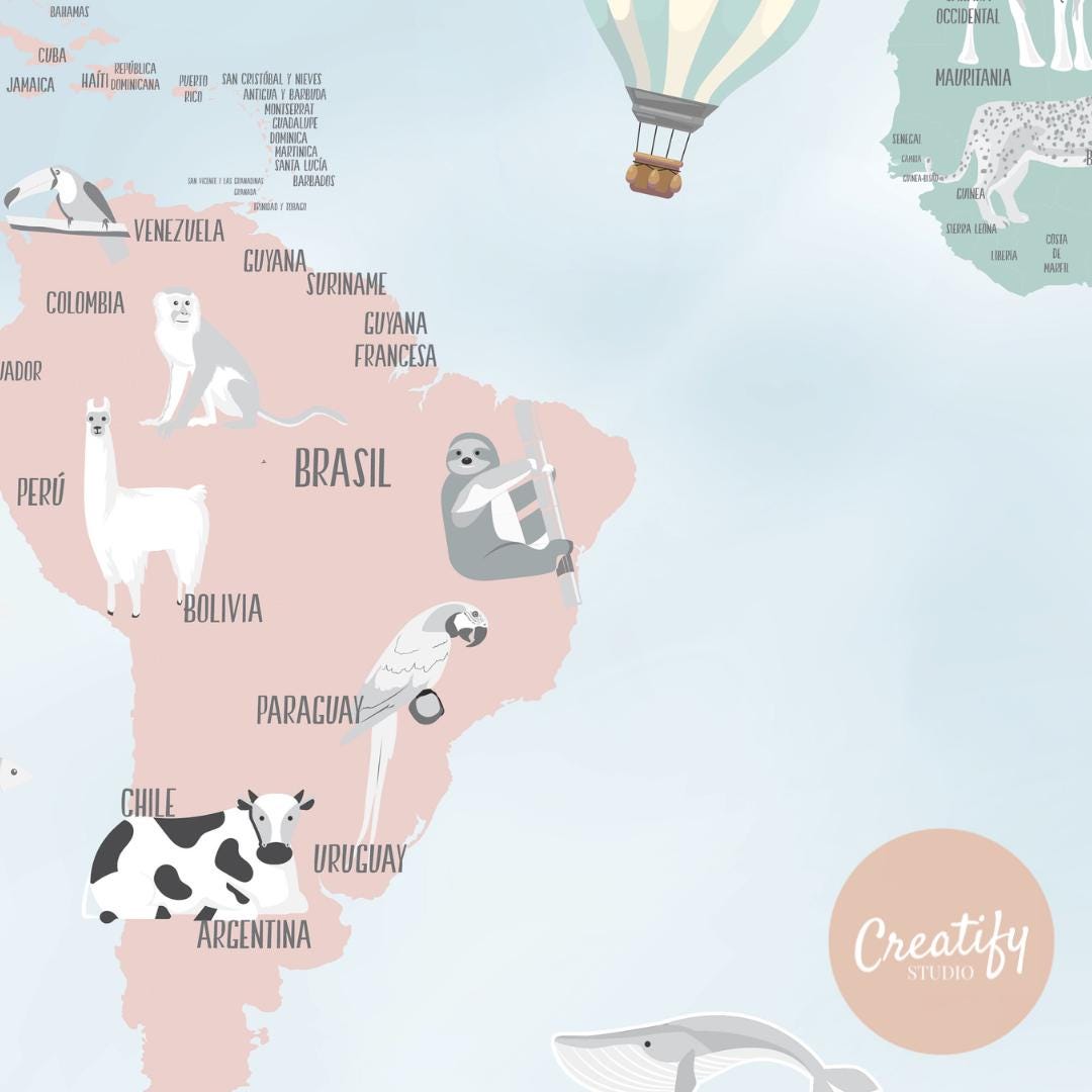 Kids World Map Printable | Digital Download for Nursery, Playroom ...