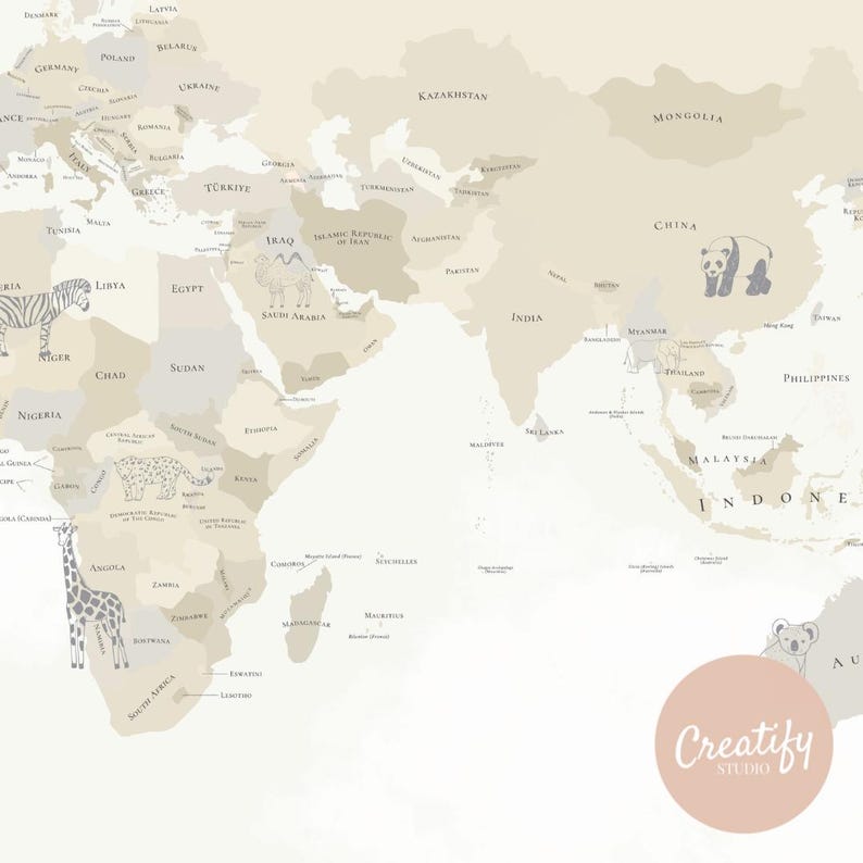 Minimalist World Map Printable | Digital Download for Modern Decor ...