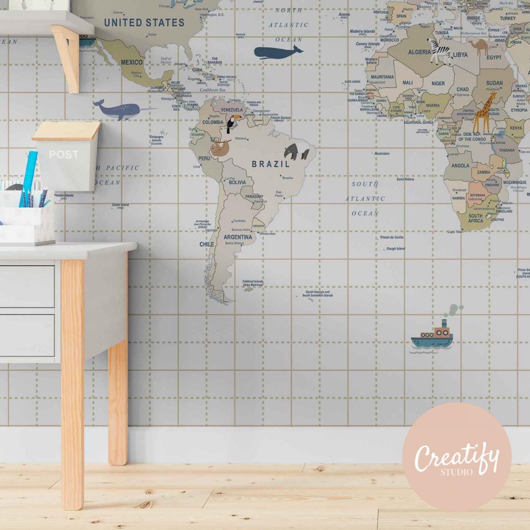 Kids World Map Printable | Digital Download for Nursery, Playroom ...