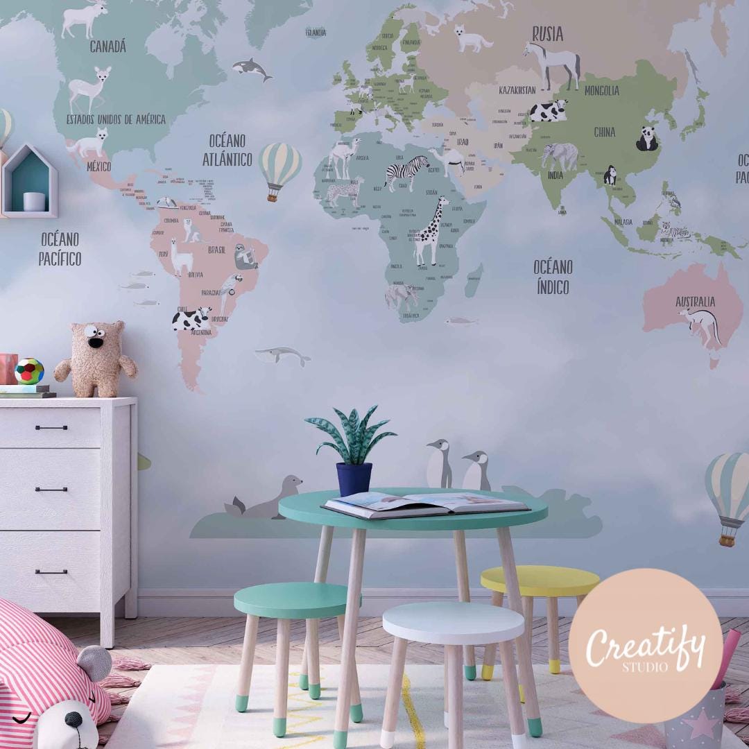 Kids World Map Printable | Digital Download for Nursery, Playroom ...