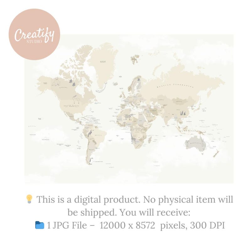 Minimalist World Map Printable | Digital Download for Modern Decor ...