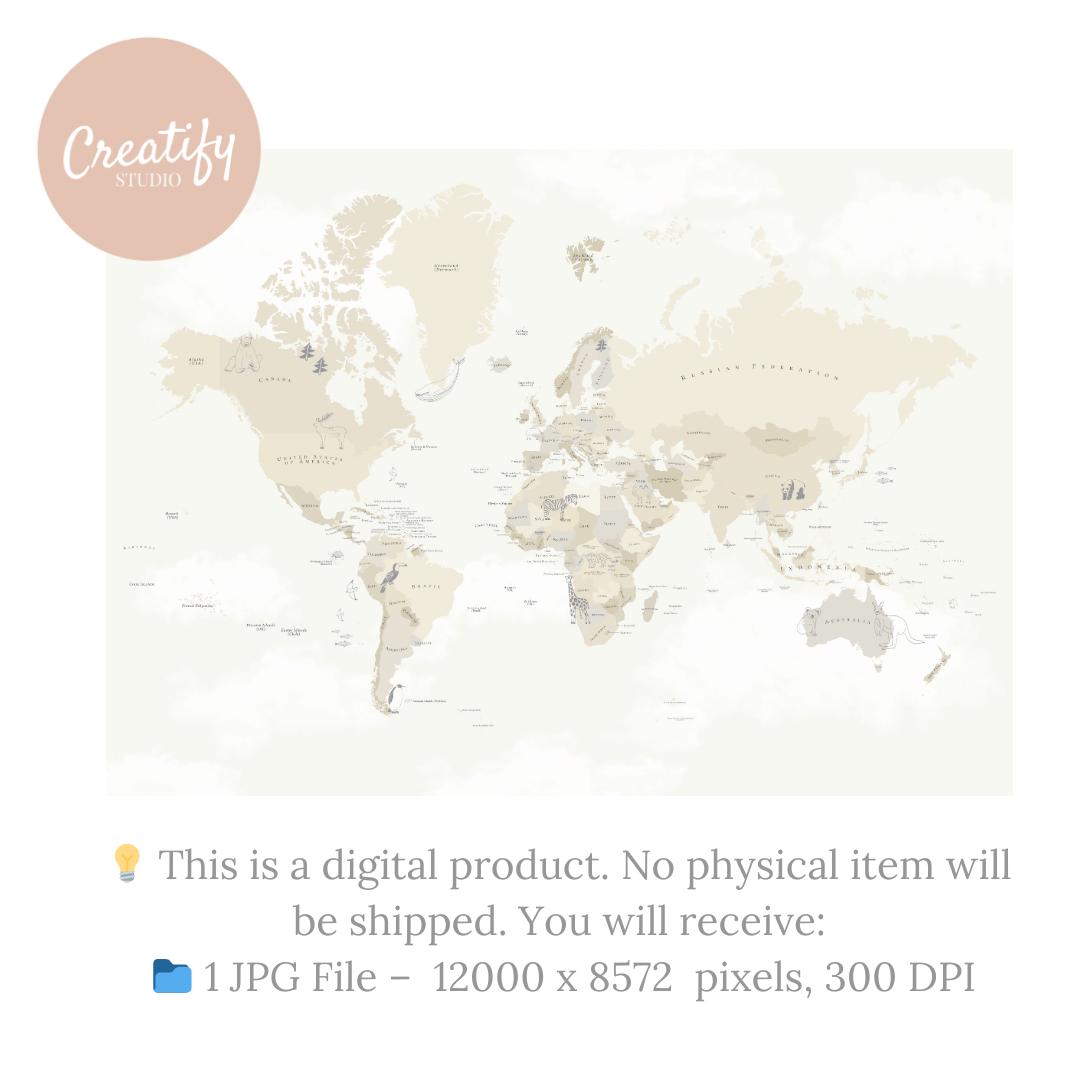 Minimalist World Map Printable | Digital Download for Modern Decor ...
