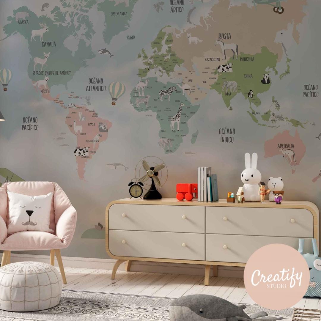 Kids World Map Printable | Digital Download for Nursery, Playroom ...