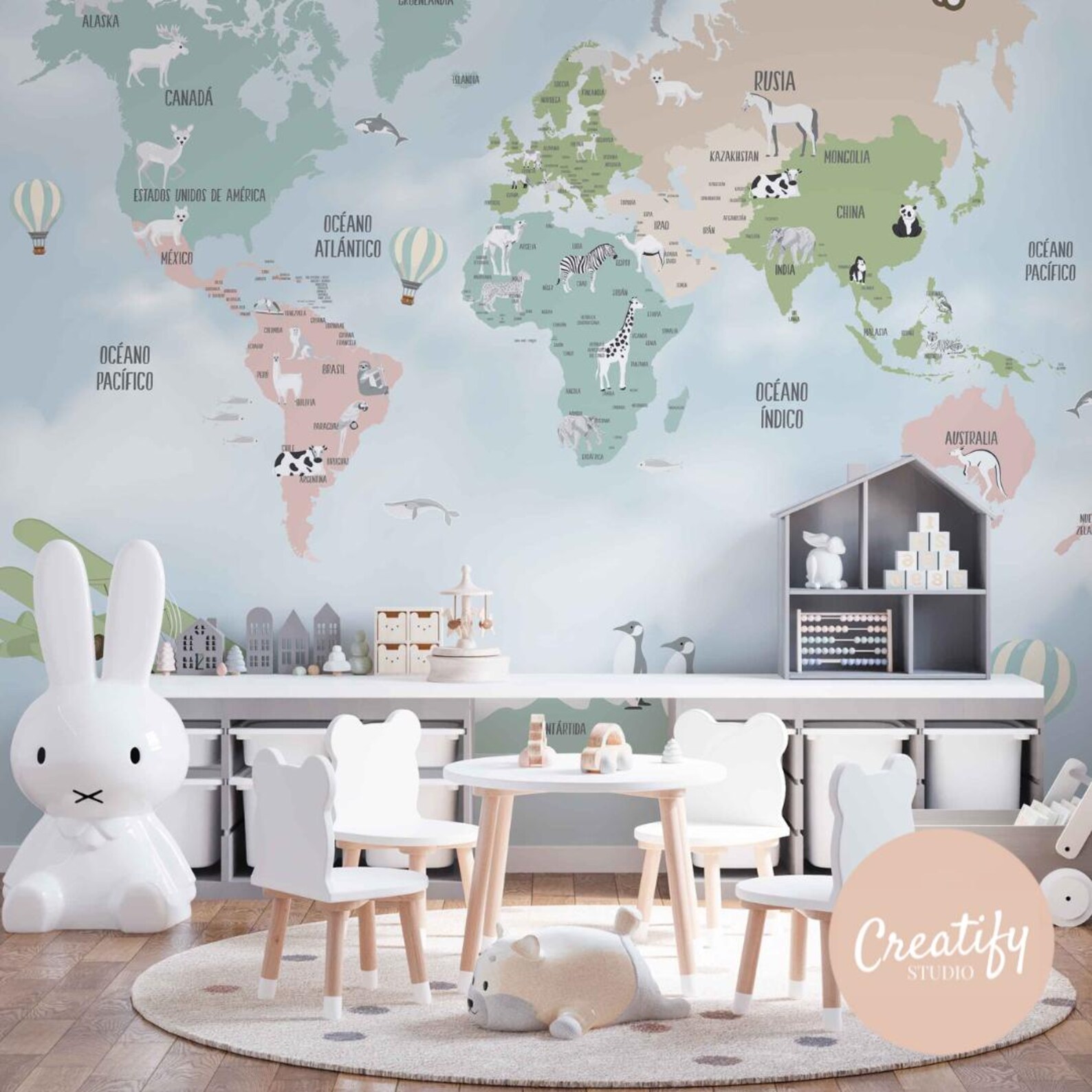Kids World Map Printable | Digital Download for Nursery, Playroom ...