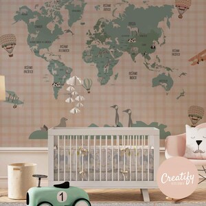Kids World Map Printable | Digital Download for Nursery, Playroom ...