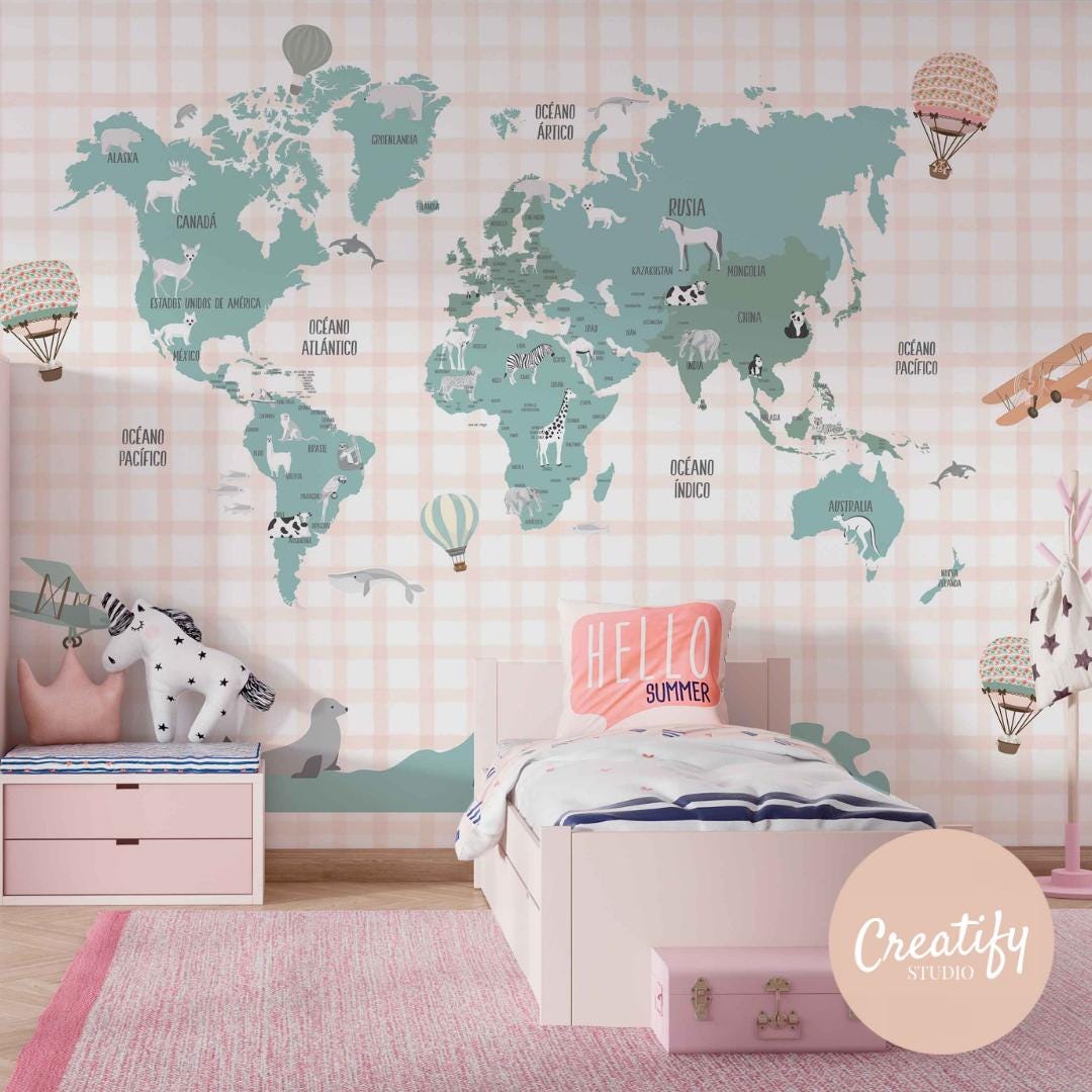 Kids World Map Printable | Digital Download for Nursery, Playroom ...