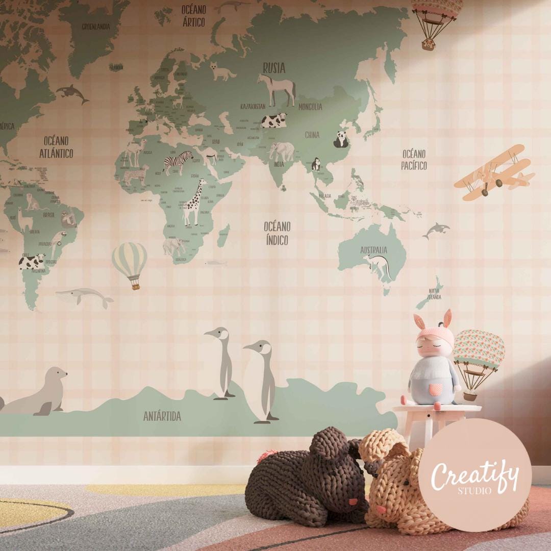 Kids World Map Printable | Digital Download for Nursery, Playroom ...