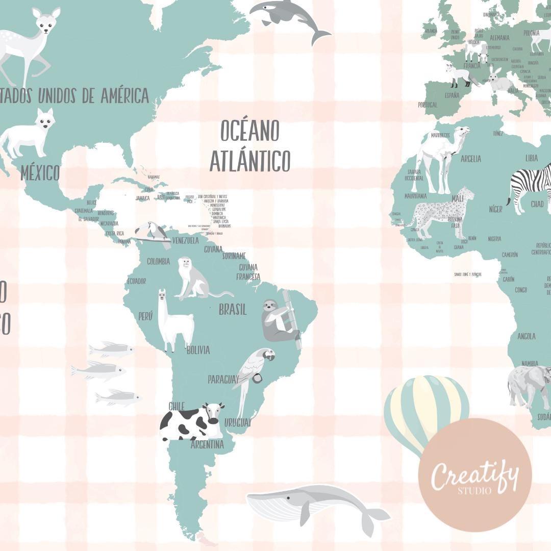 Kids World Map Printable | Digital Download for Nursery, Playroom ...
