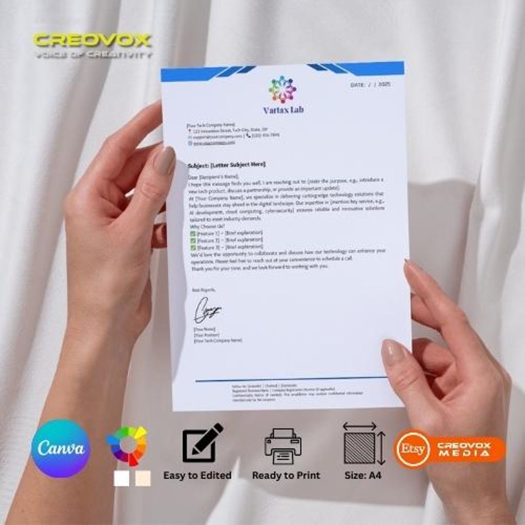 Custom Tech Company Letterhead | Editable Business Letterhead Template ...