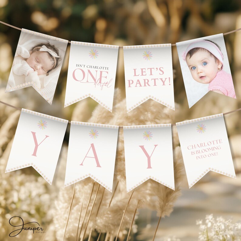Editable Daisy Banner, Pastel Flower Party Decoration, Wildflower Baby ...
