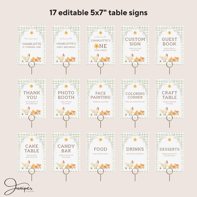 Editable One Cute Chick Birthday Bundle, Chicken Party Signs, First ...