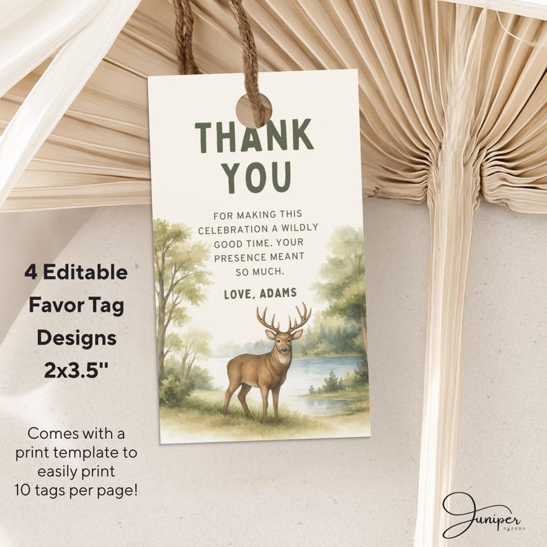 Editable Deer Hunting Favor Tags, Deer Hunting Thank You Tags, the Big ...