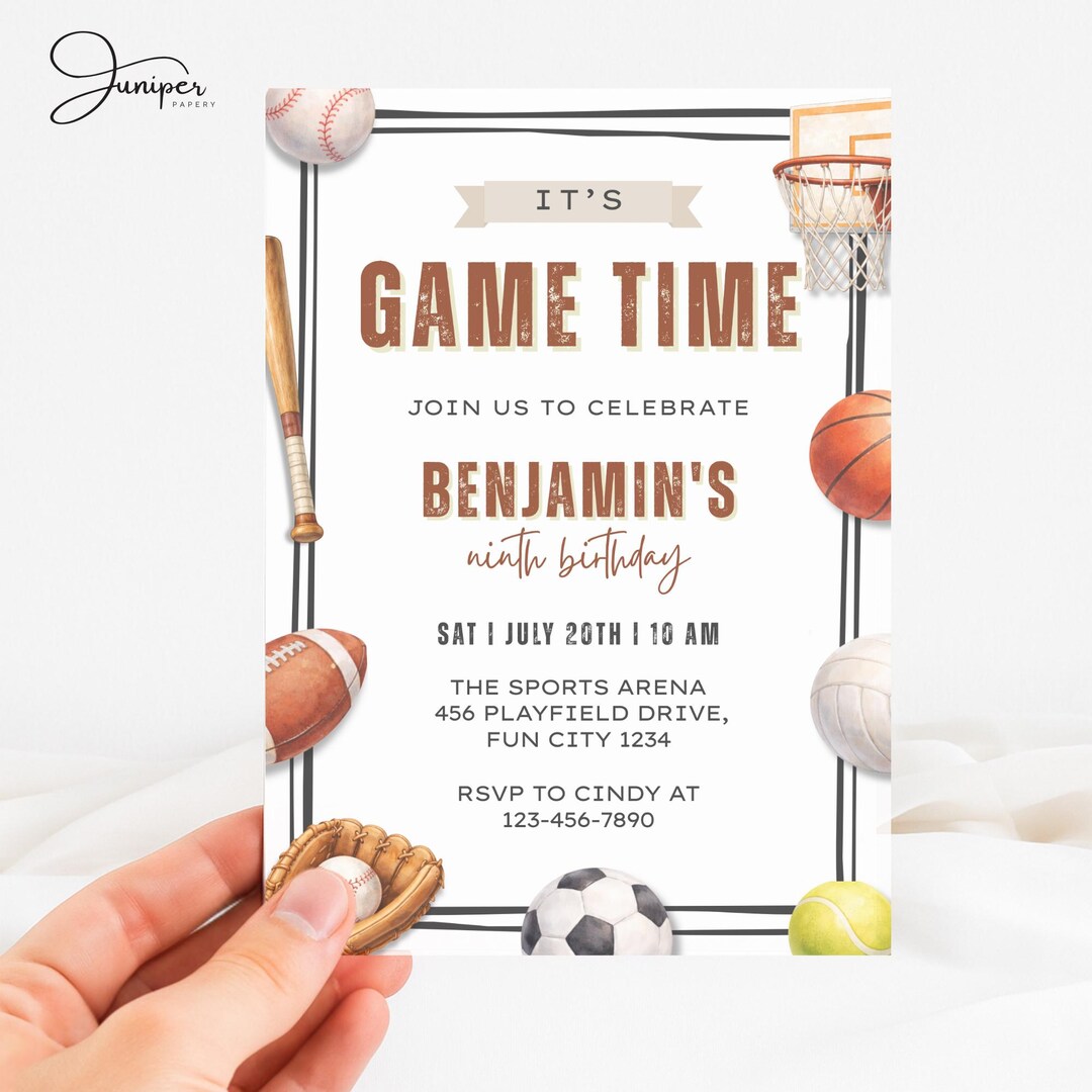 It's Game Time Sports Birthday Invitation, Sports Boy Birthday Card ...