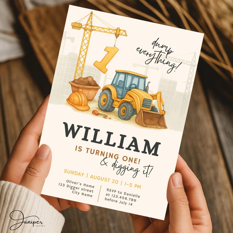Construction Vehicle Birthday Invitation, Vehicle Birthday Party Invite ...