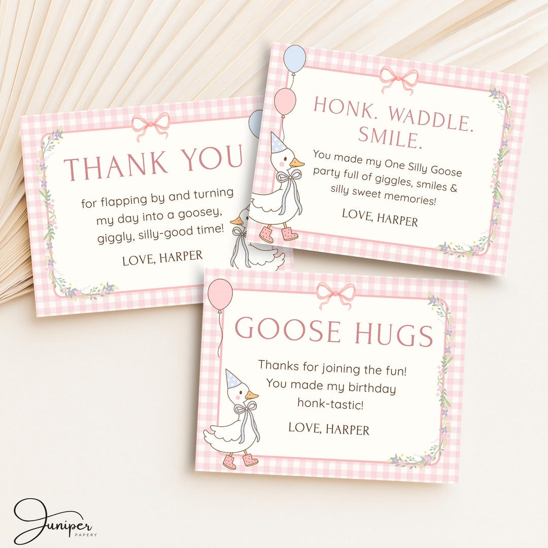 Editable Pink Silly Goose Thank You Card, Silly Goose Party Decor ...