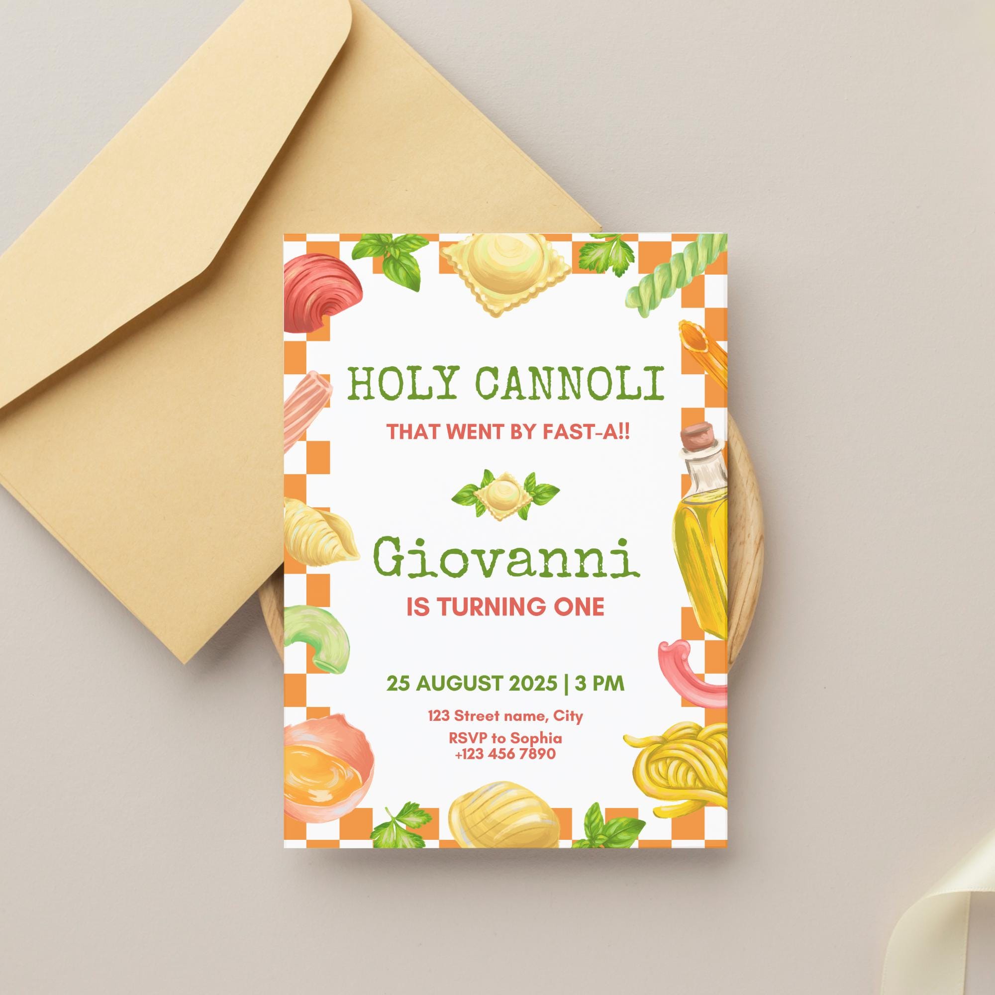 Holy Cannoli First Birthday Invitation, Pasta First Birthday Invite ...