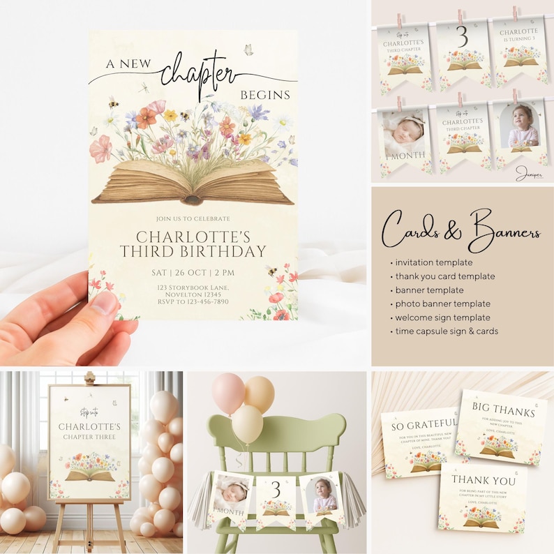 Editable New Chapter Birthday Bundle, Custom Storybook Birthday Signs ...