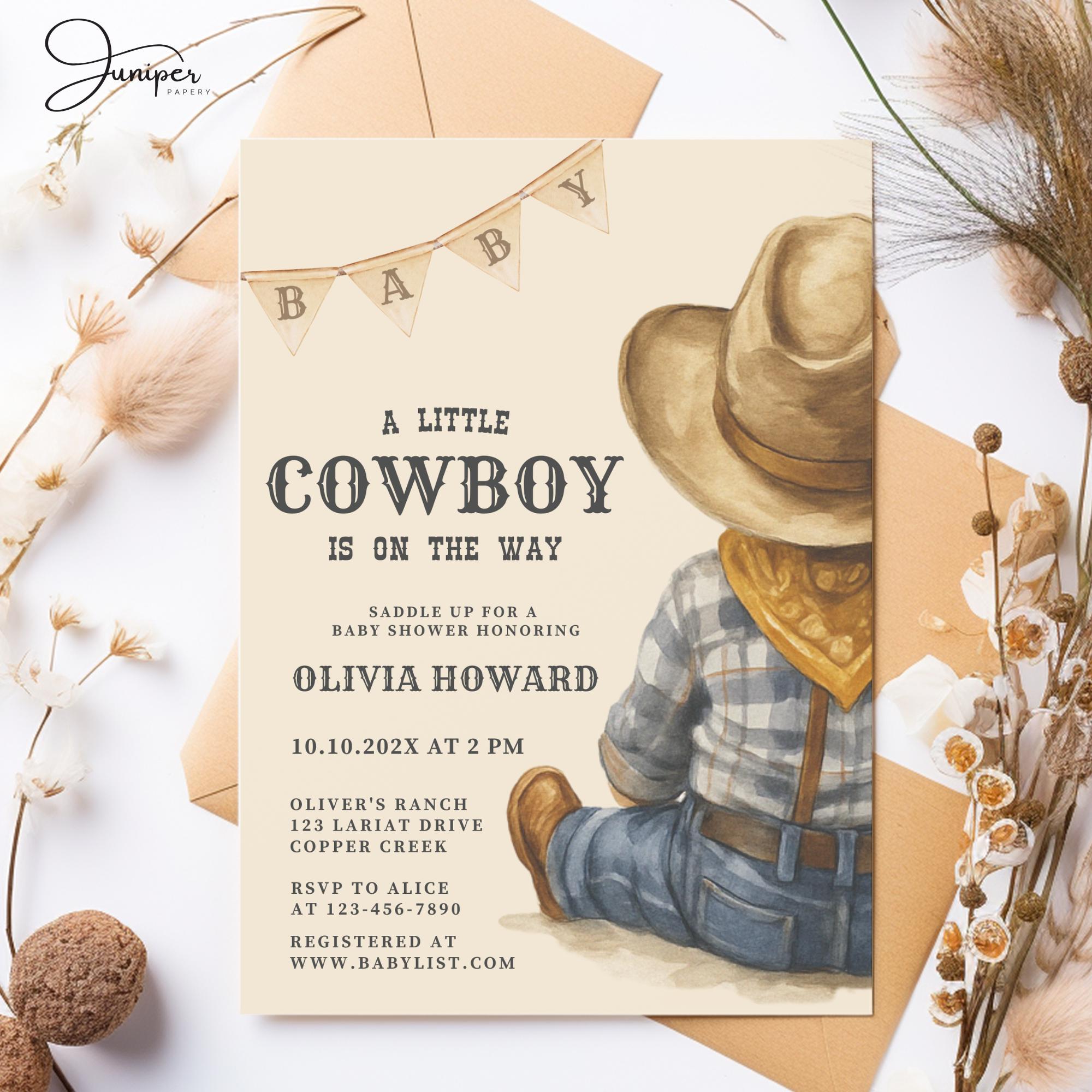 Little Cowboy on the Way Baby Shower Invitation, Wild West Baby Invite ...